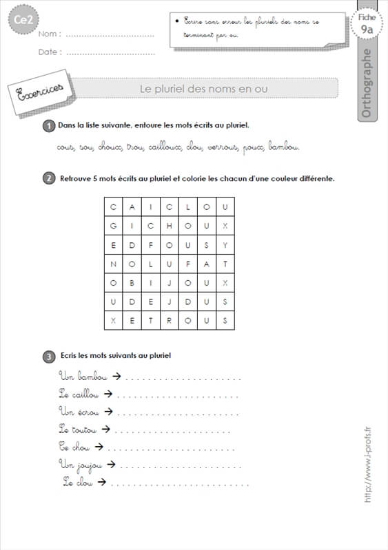 Ce2 Exercices Pluriel Des Noms En Ou ORTHOGRAPHE Ce2 Exercices Pluriel Des Noms En Ou ORTHOGRAPHE