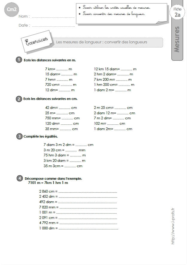 cm2: Exercices les CONVERSIONS DE LONGUEURS- Tableau de conversion cm2: Exercices les CONVERSIONS DE LONGUEURS- Tableau de conversion